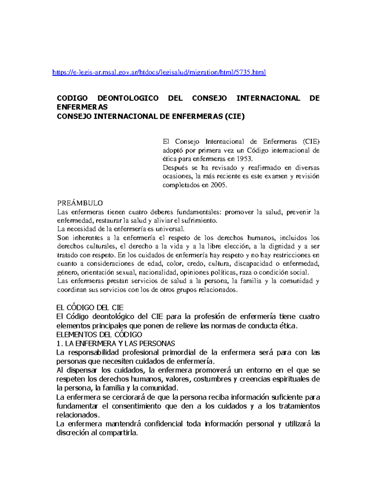 Codigo Deontologico DEL Consejo Internacional DE Enfermeras 1 - - Studocu