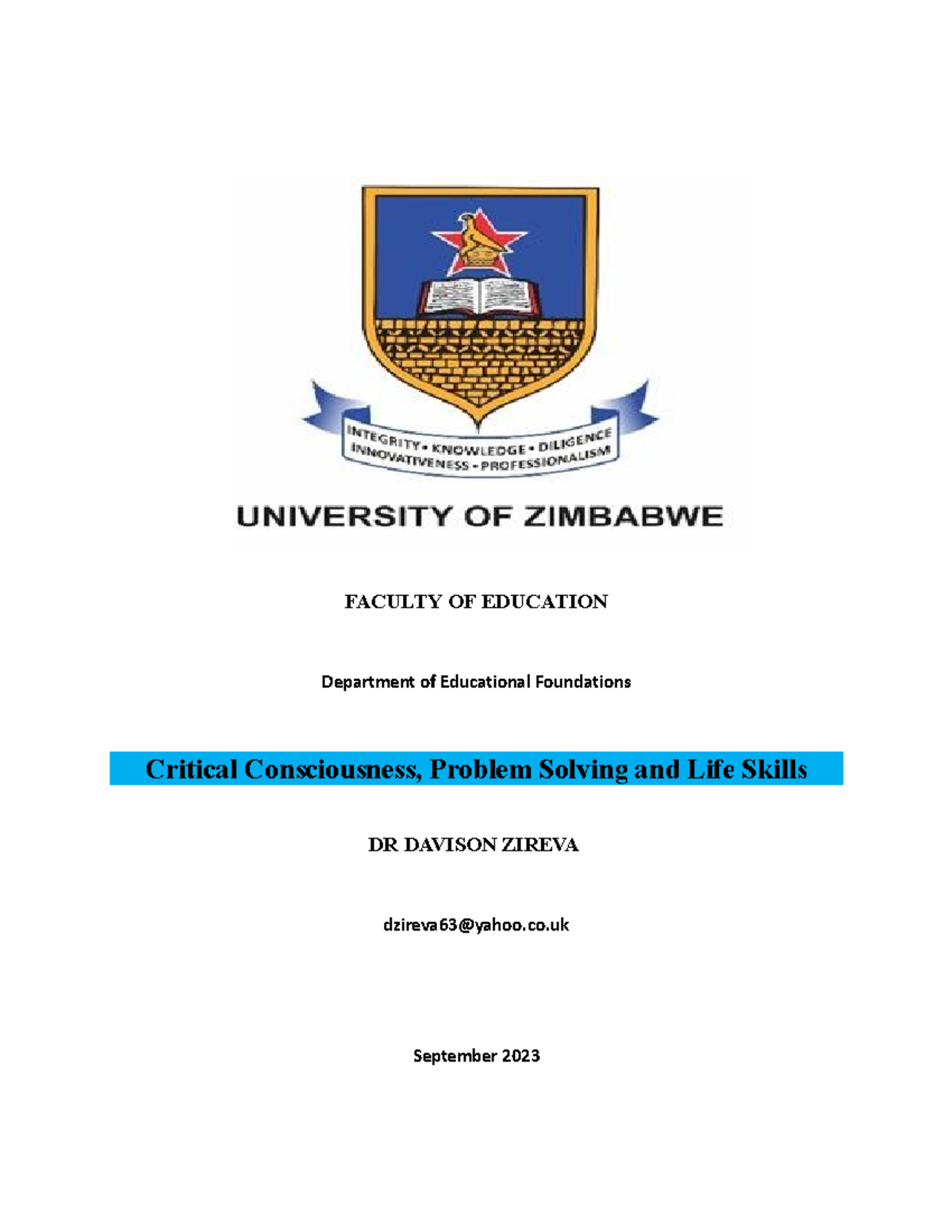 Critical consciousness defintions and explications - FACULTY OF ...