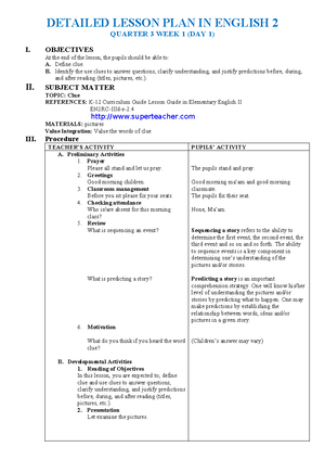 DLP ENG2Q3WK4 - dlp - A Detailed Lesson Plan in English 2 Quarter 3 Week 4 (Day 1) I. Objectives ...