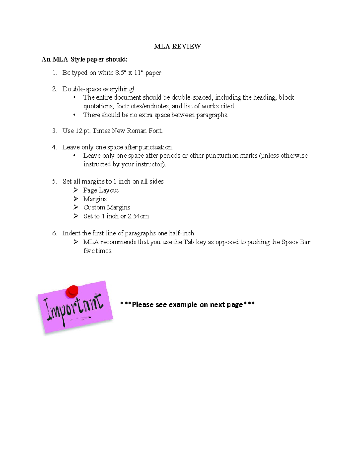 MLA Review - MLA REVIEW An MLA Style paper should: 1. Be typed on white ...