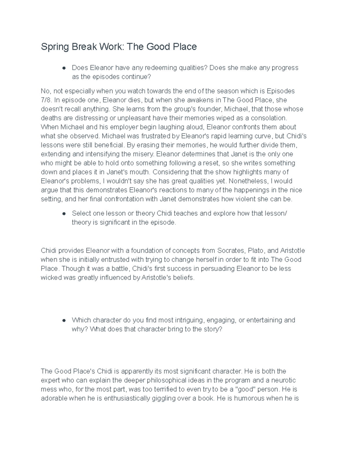 Spring Break Work The Good Place - In episode one, Eleanor dies, but ...