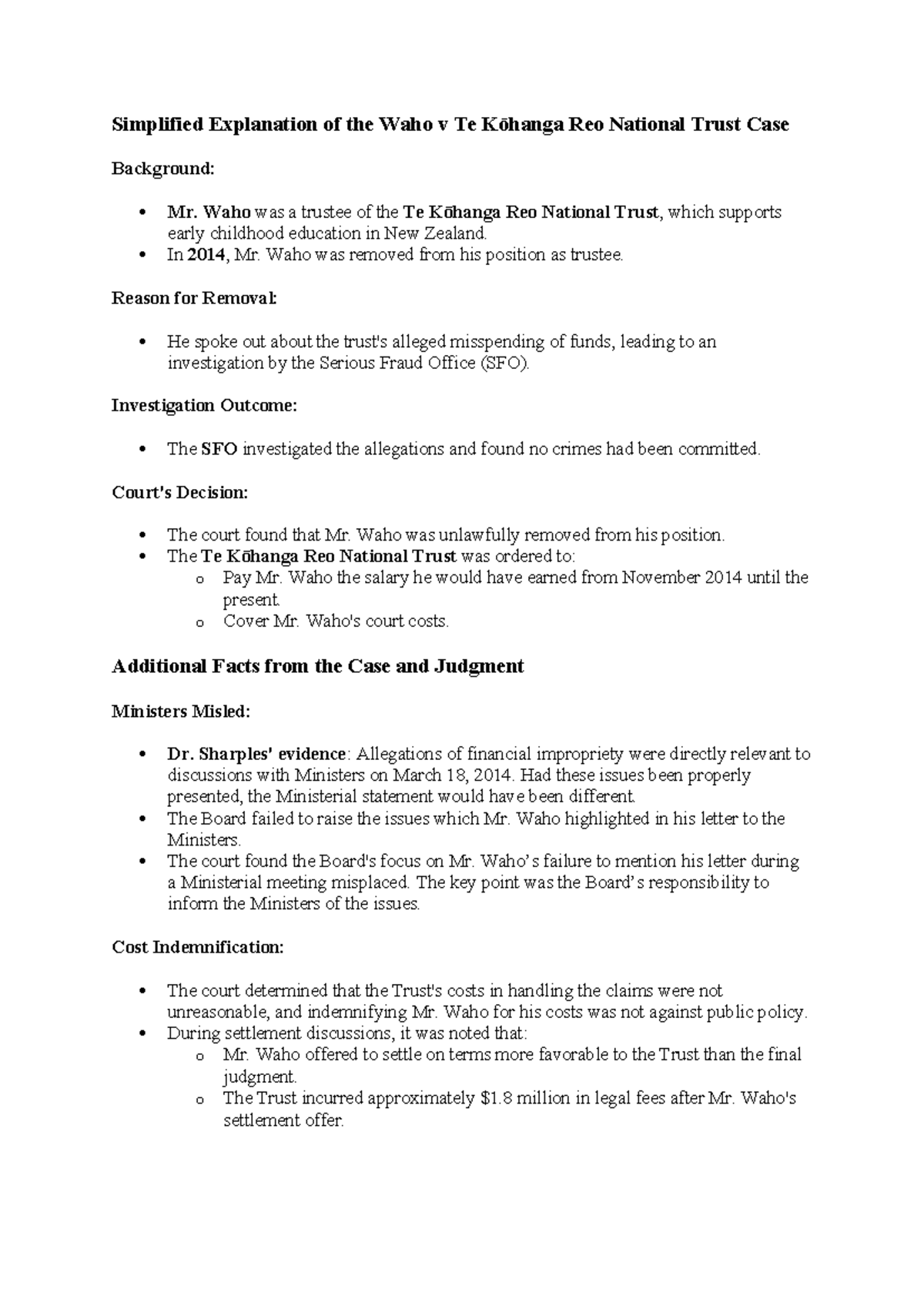 Waho v Te Kōhanga Reo National Trust Case - Simplified Explanation of the Waho v Te Kōhanga Reo ...