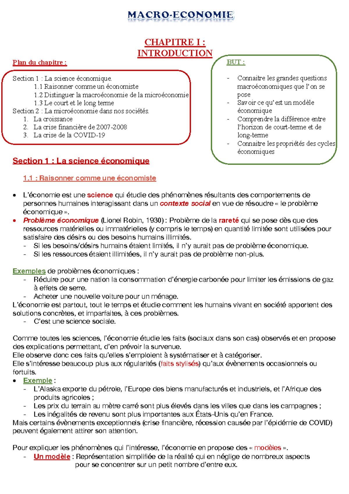 CHAP 1 ET 2 - CHAPITRE I : INTRODUCTION Plan du chapitre : Section 1 ...