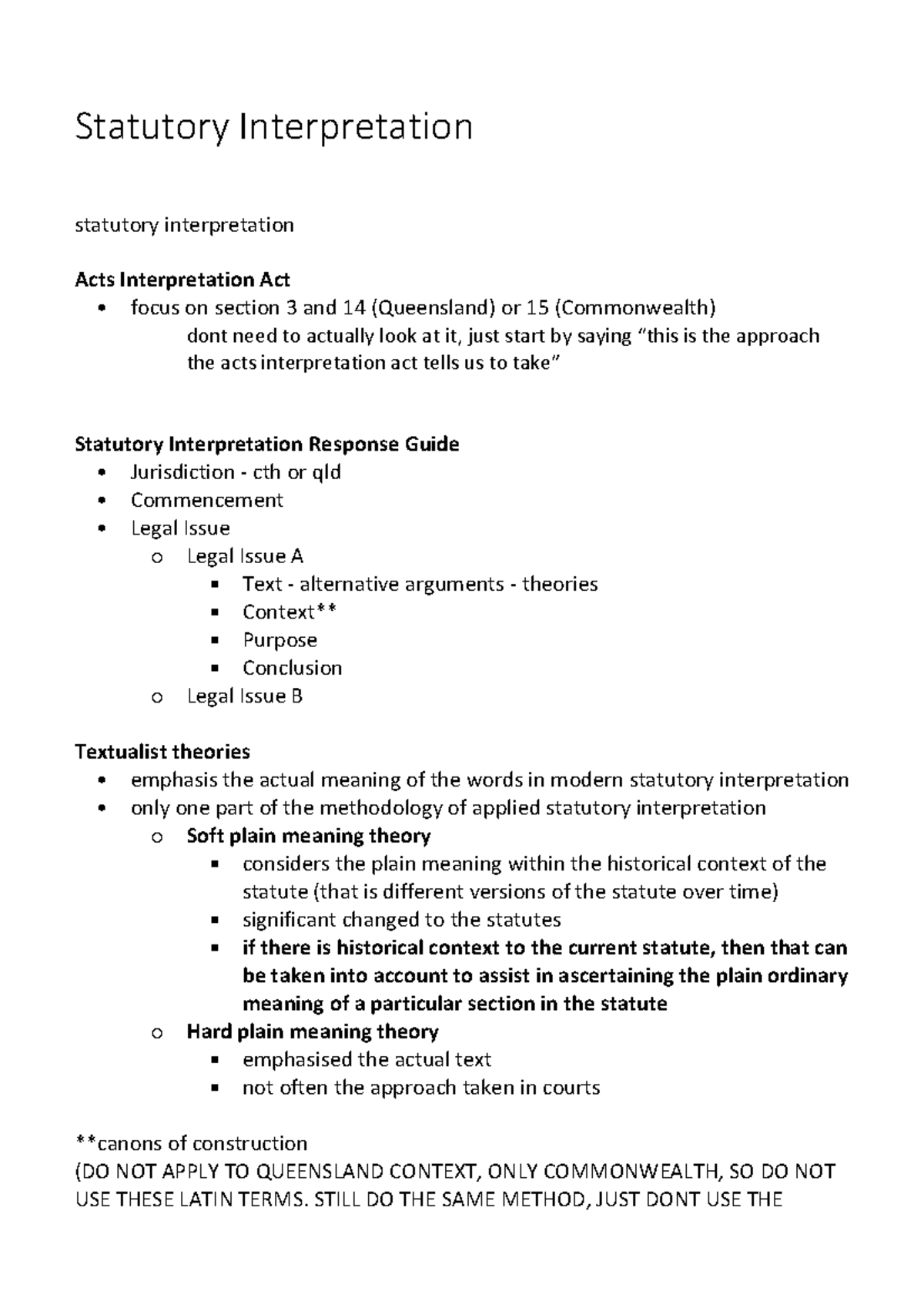 Statutory Interpretation Guide - statutory interpretation Acts Interpretation Act focus on ...