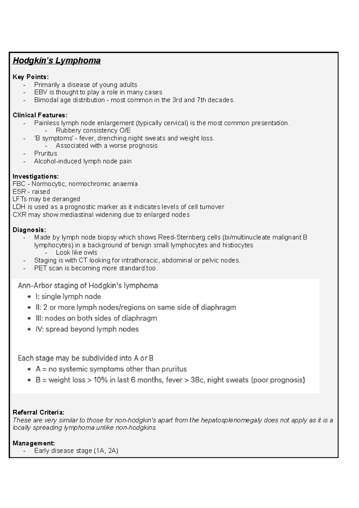 Hodgkins Lymphoma - Lecture notes Haematology - Hodgkin's Lymphoma Key ...
