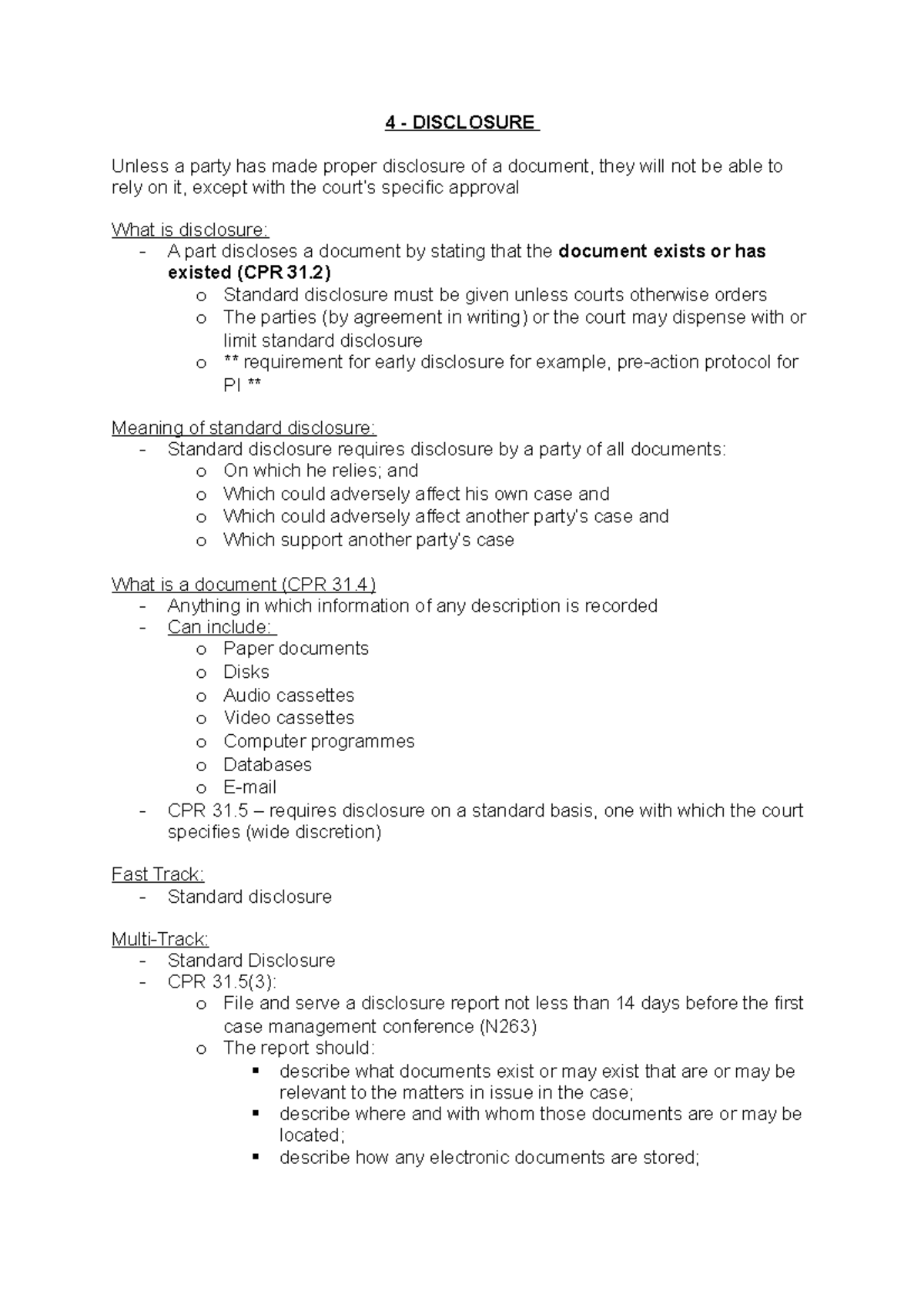 4 - Disclosure - 4 - DISCLOSURE Unless a party has made proper ...