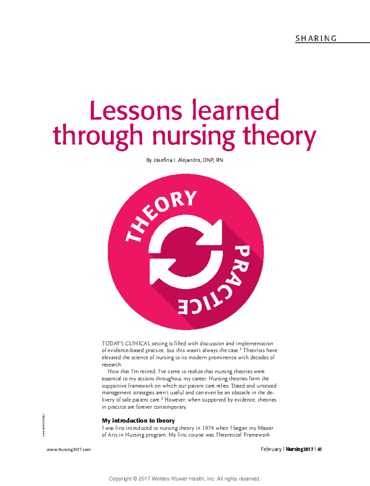 Lessons learned through nursing theory - Nursing2017 February l ...
