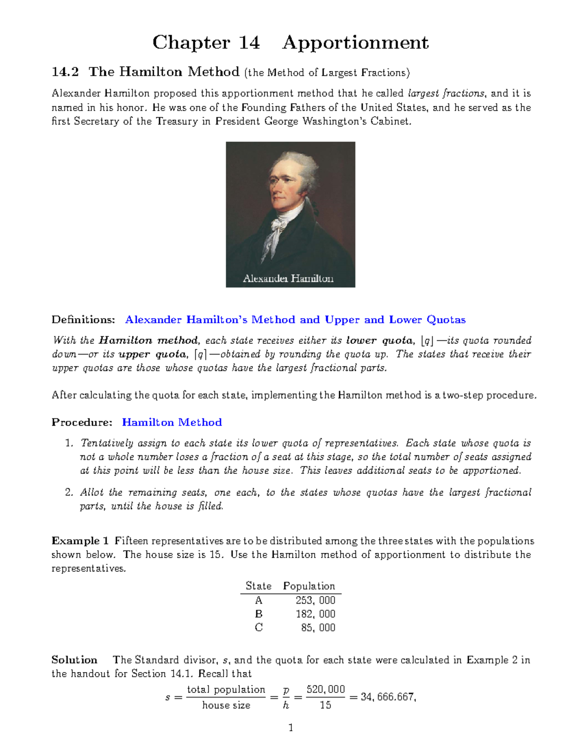 Ch14 2 - Chapter 14.2 - Chapter 14 Apportionment 14 The Hamilton Method ...