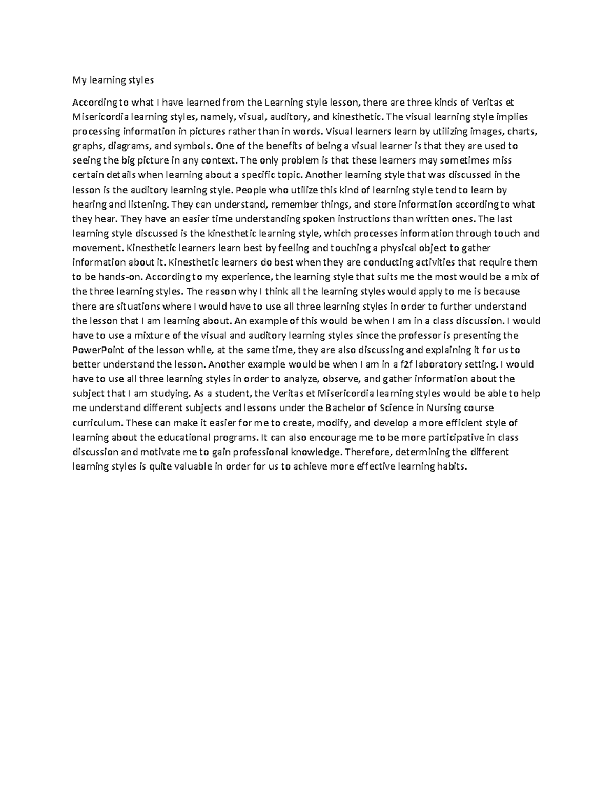 My learning styles - My learning styles According to what I have ...