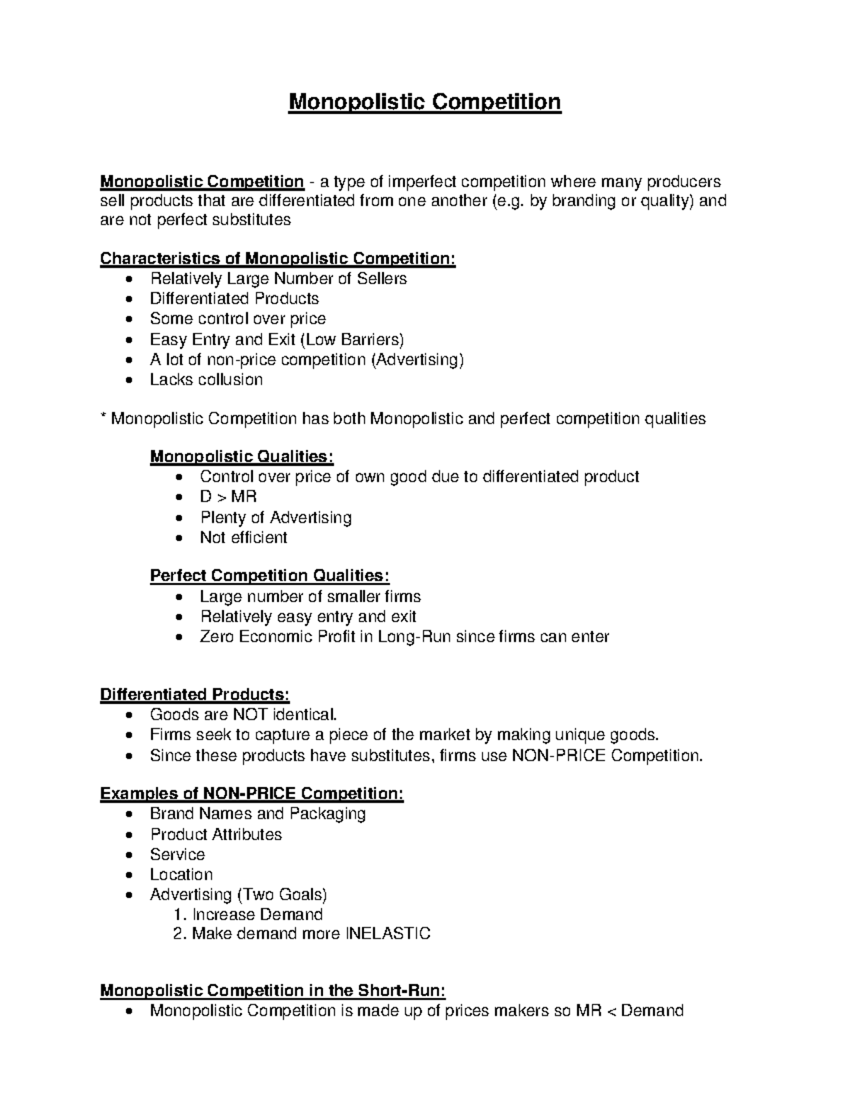 Monopolistic+Competition+notes - Monopolistic Competition Monopolistic ...