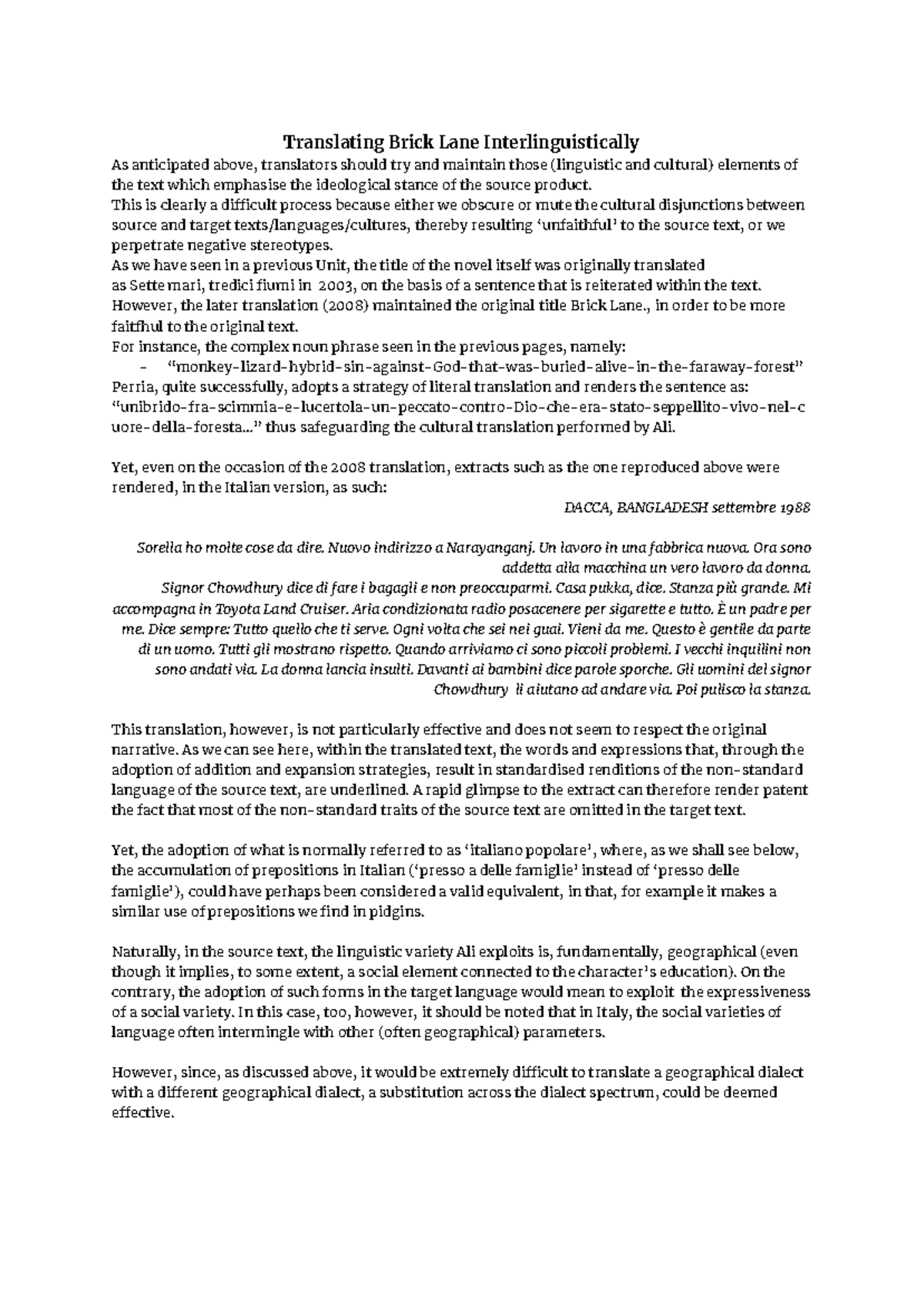 intralingual translation - Translating Brick Lane Interlinguistically ...