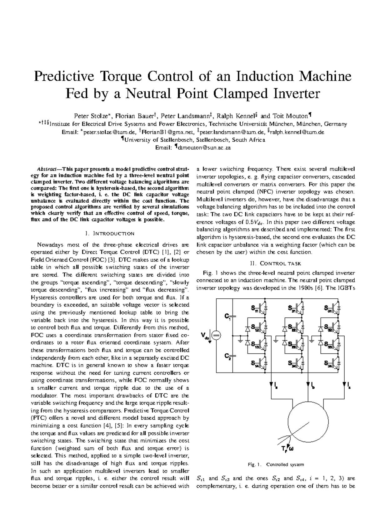 05 Predictive Torque Control Of An Induction Machine Fed By A Neutral Point Clamped Inverter