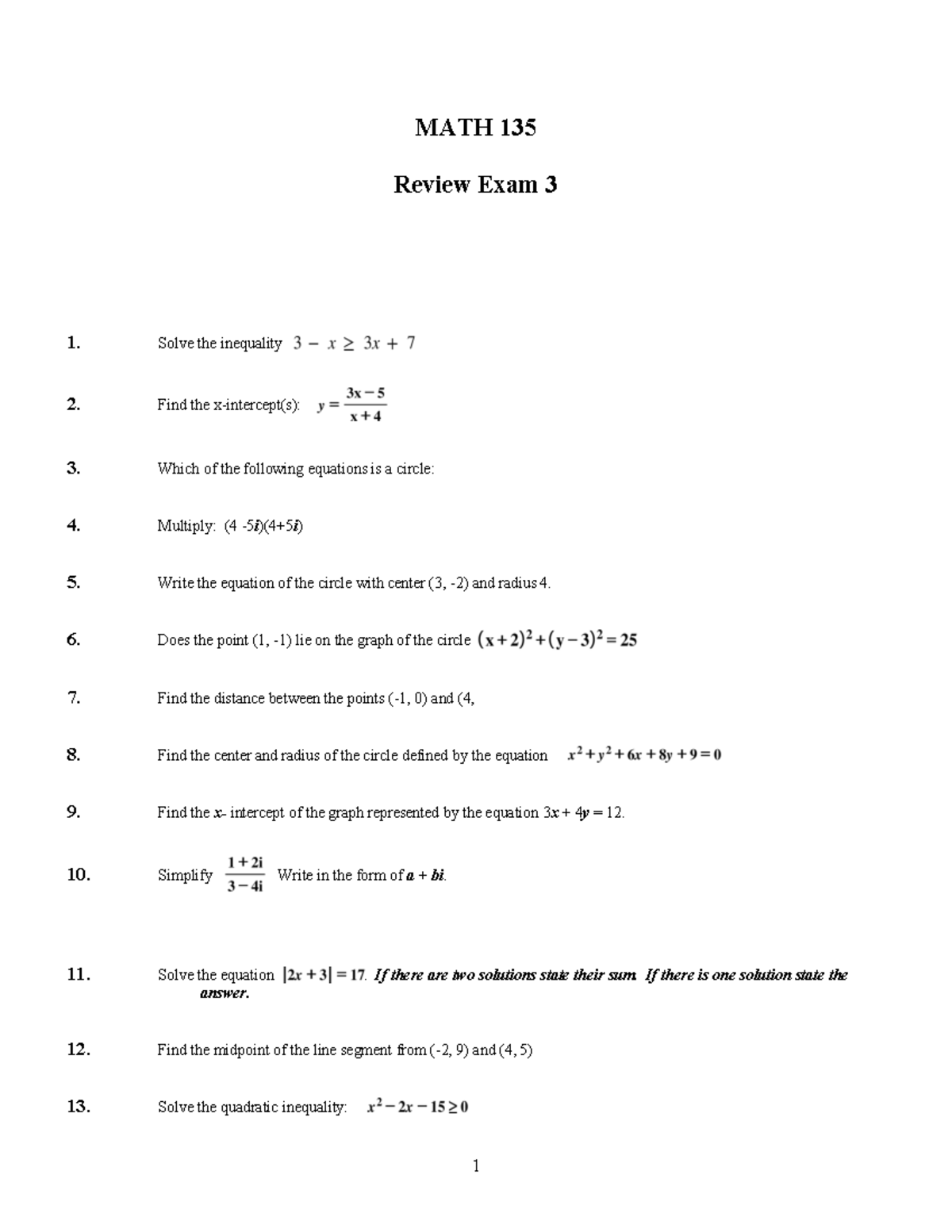 Review Exam 3-1 - This describtion is neeed it so so yara yara - MATH ...