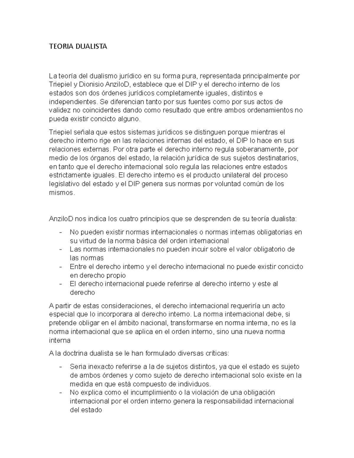 Teoria Dualista - TEORIA DUALISTA La teoría del dualismo jurídico en su ...