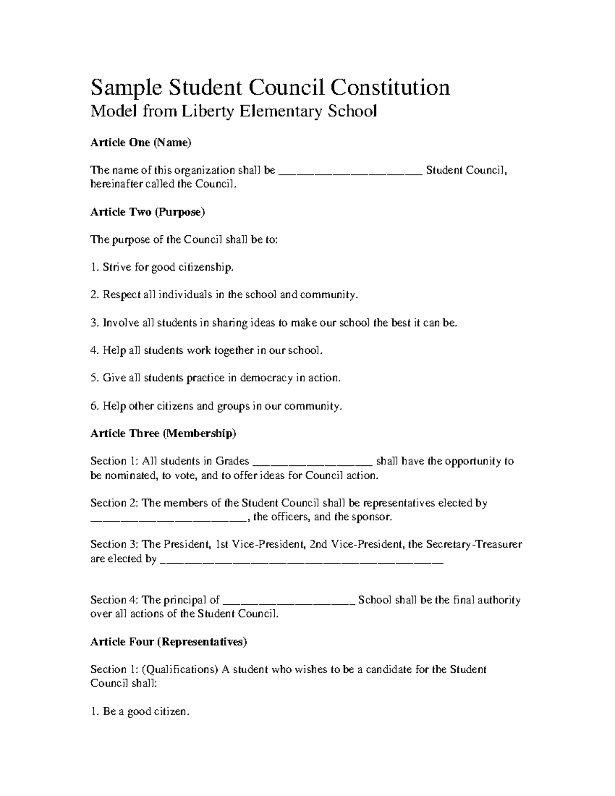 Sample student council constitution - Sample Student Council ...