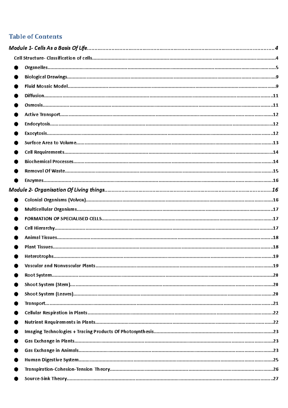 Main bio notes - for the new syllabus - Table of Contents Module 1 ...