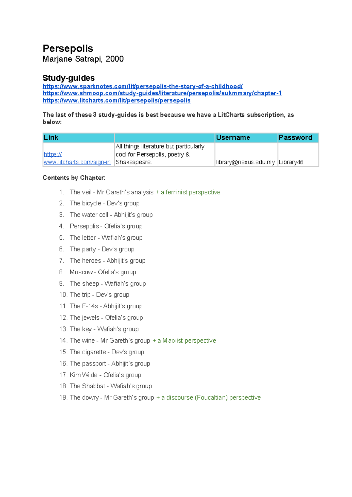 Persepolis context & revision study booklet 5 - Persepolis Marjane ...