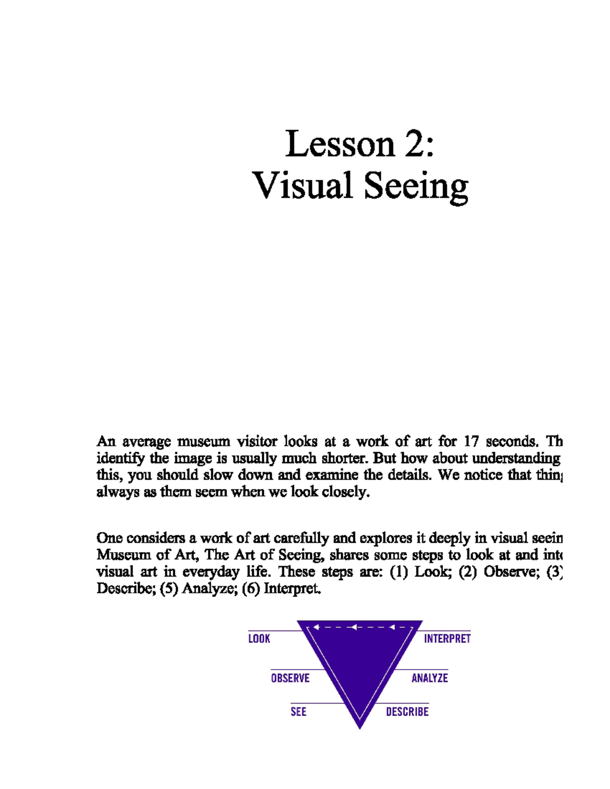 Lesson 2 - NOTES FOR ART APPRECIATION - Lesson 2: Visual Seeing An ...