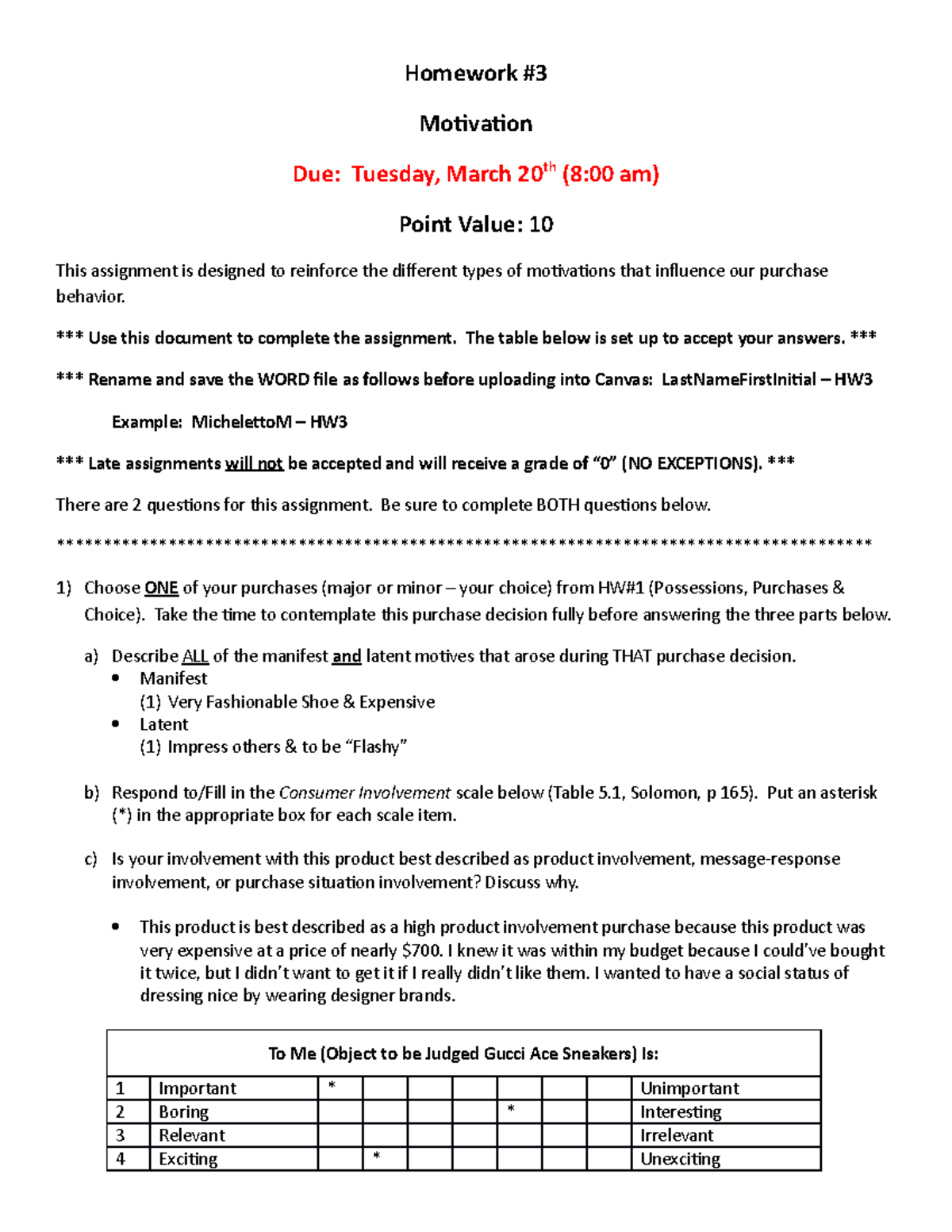 Mark 350 Homework #3 - Homework Motivation Due: Tuesday, March 20th (8: ...