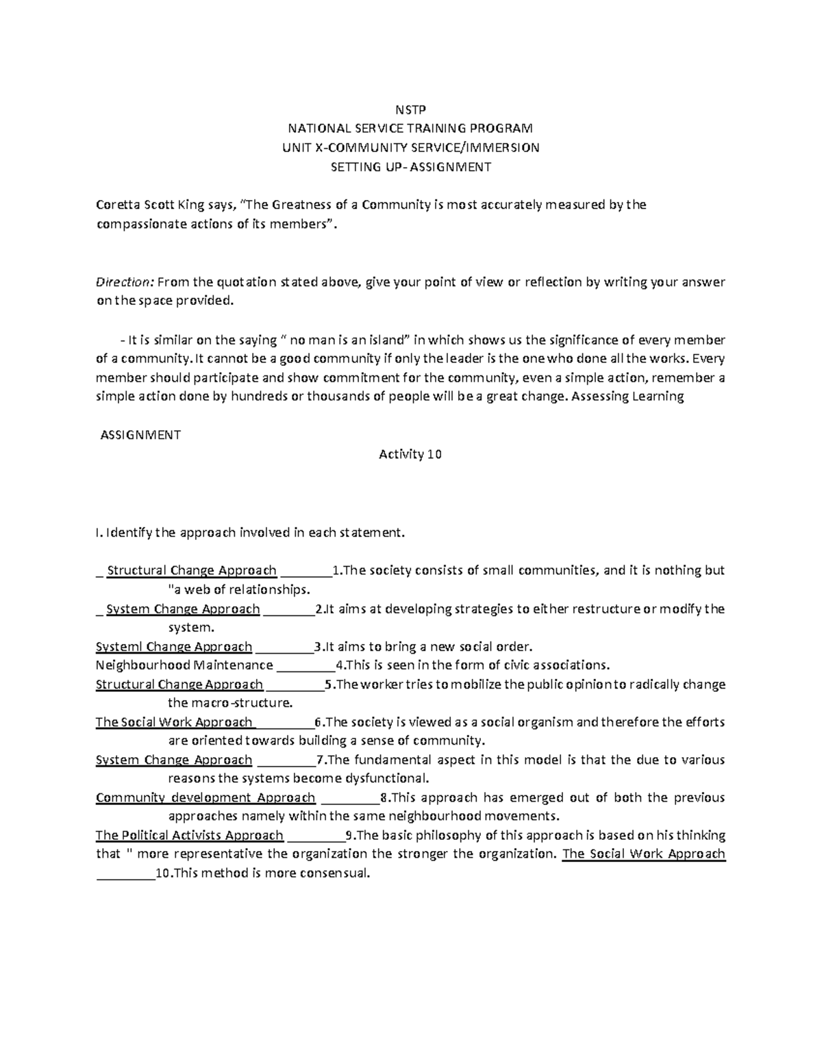 Nstpunit 10 - NSTP NATIONAL SERVICE TRAINING PROGRAM UNIT X-COMMUNITY ...