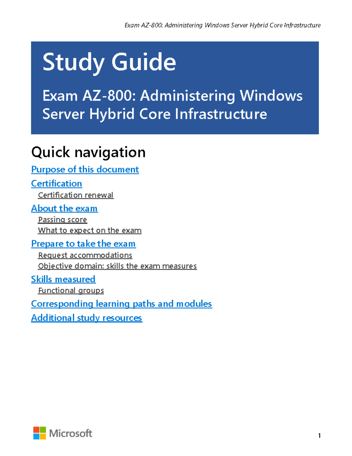 AZ-800 Study Guide ENU v101 2 - Quick navigation Purpose of this ...