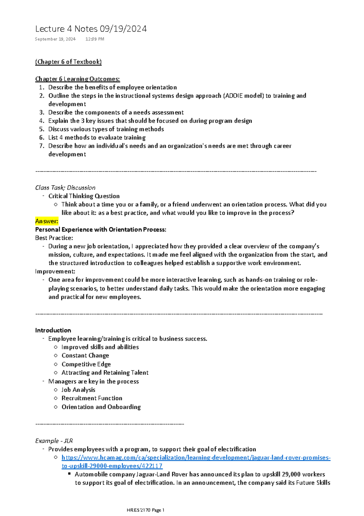 Lecture 4 Notes 09192024 - (Chapter 6 of Textbook) Chapter 6 Learning ...