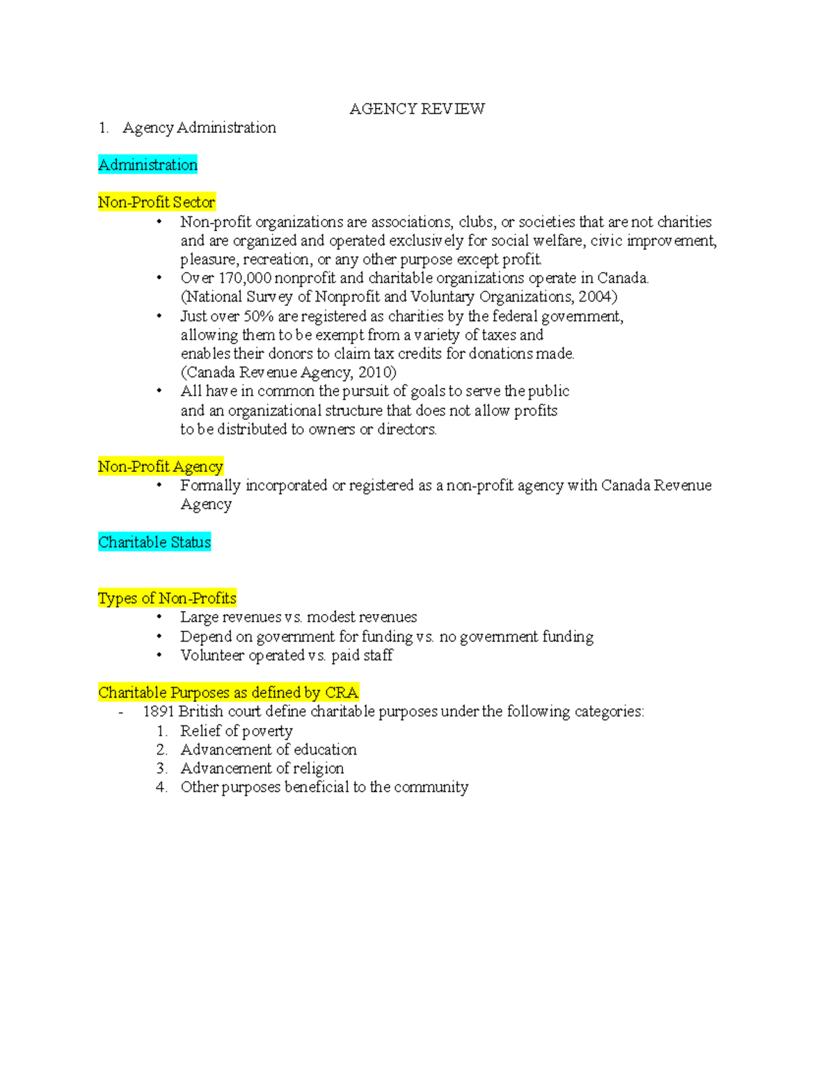 EXAM-Agency and fundraising - AGENCY REVIEW Agency Administration ...