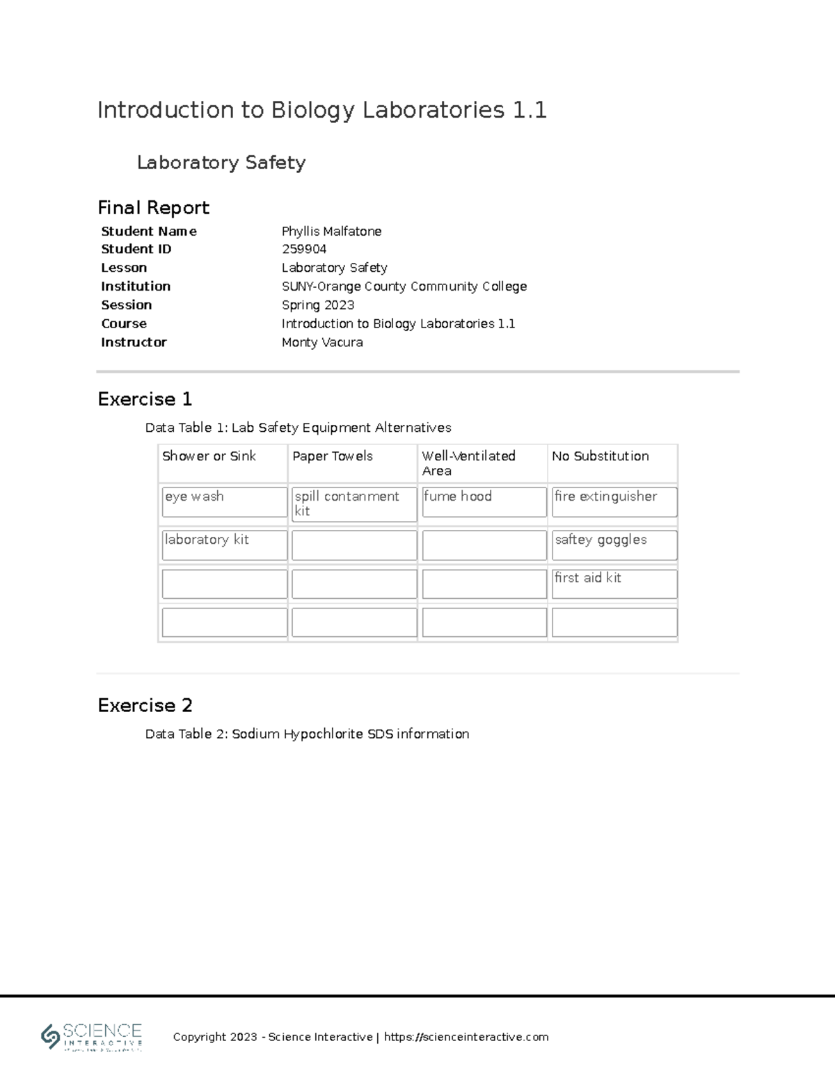 Introductionto Biology Laboratories 11 Laboratory Safety 259904 ...
