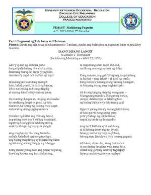 Duglit-Ang Dugong Makulit - FIPAPA130 – PANUNURING PAMPANITIKAN A. 2023 ...