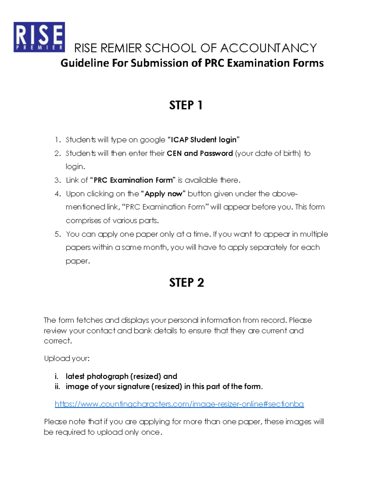 PRC Exams Submission Guidelines - RISE REMIER SCHOOL OF ACCOUNTANCY ...