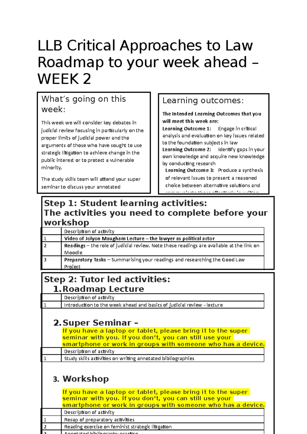 Week 2 ROAD MAP - Week 2 Roadmap - LLB Critical Approaches to Law ...
