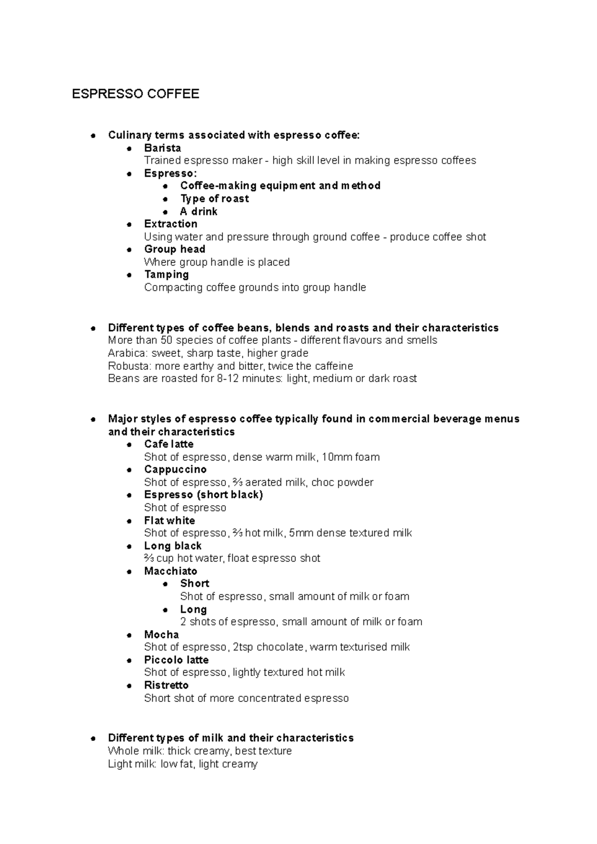 Prepare and Serve Espresso Coffee - ESPRESSO COFFEE Culinary terms ...