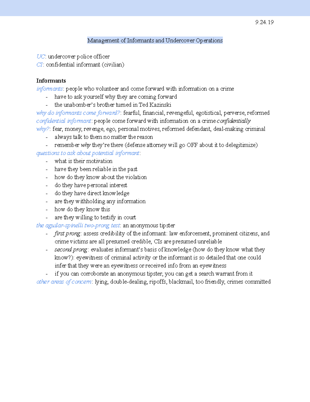 Chapter 08: Informants and Undercover - 9. Management of Informants and ...