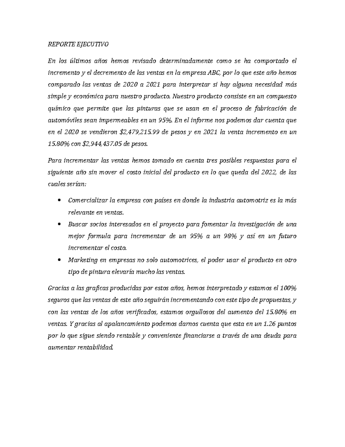 Informe ejecutivo - Para etapa 3 del proyecto integrador - REPORTE ...