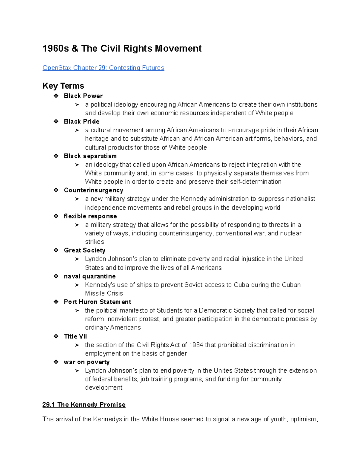Hist module 13 - 1960s & The Civil Rights Movement OpenStax Chapter 29 ...