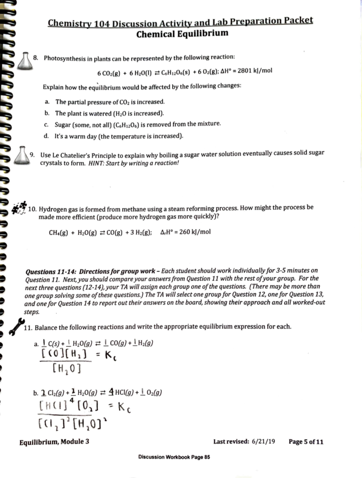 Module 3: Chemical Equilibrium - Chemistry 104 Discussion Activity and ...