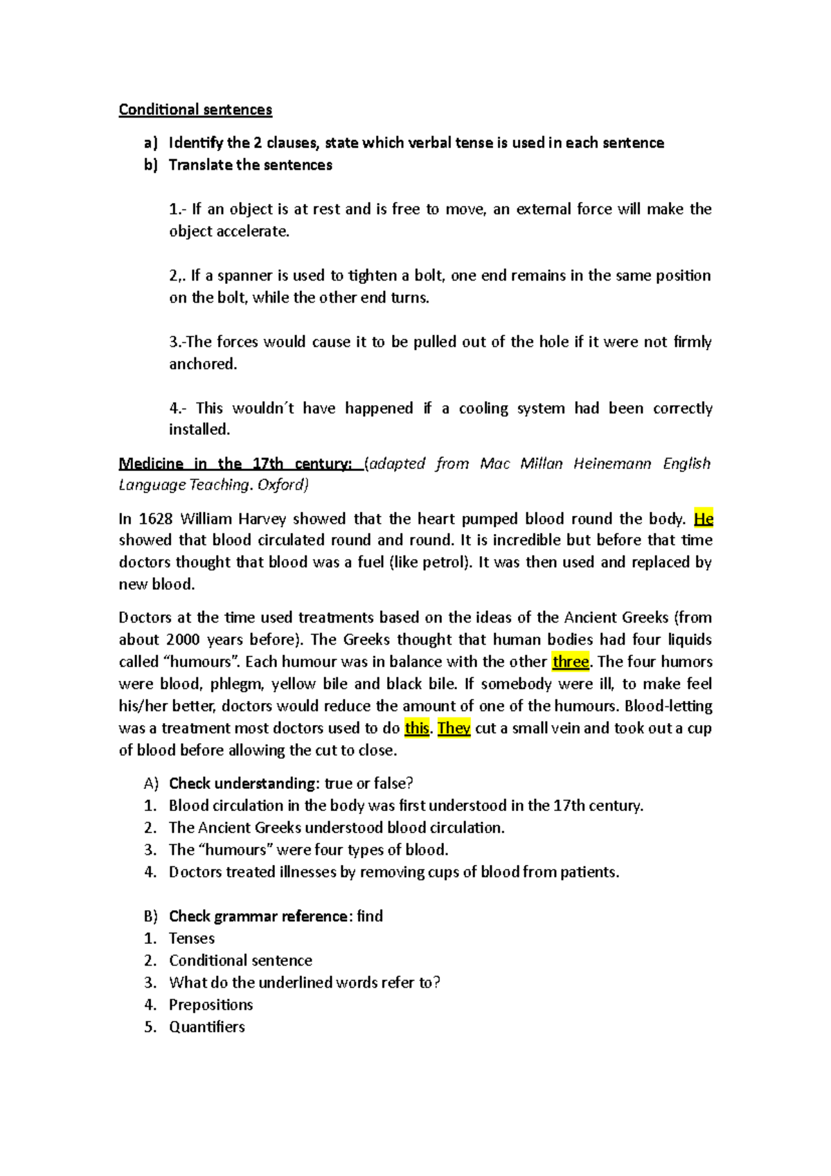 Conditionals Practice - Conditional sentences a) Identify the 2 clauses ...