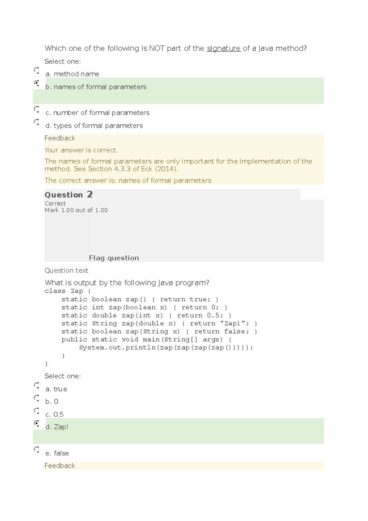 Which one of the following is NOT part of the - method name b. names of ...