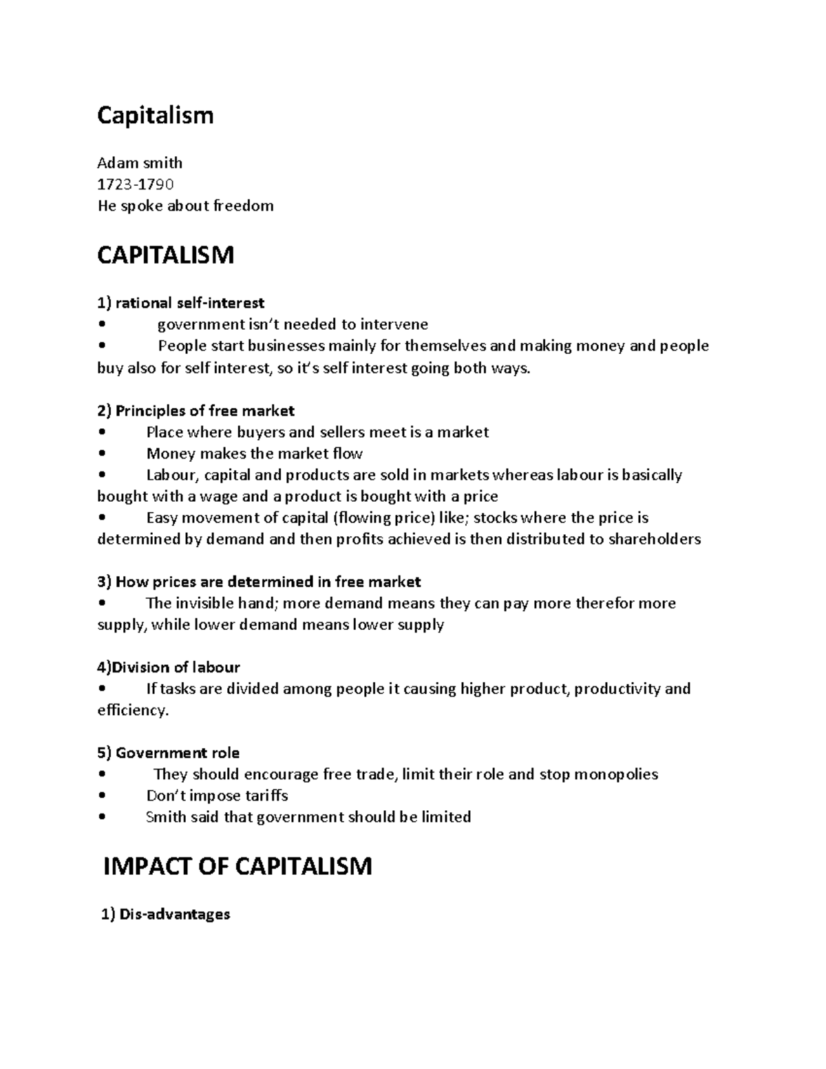 Capitalism - Capitalism Adam smith 1723- He spoke about freedom ...