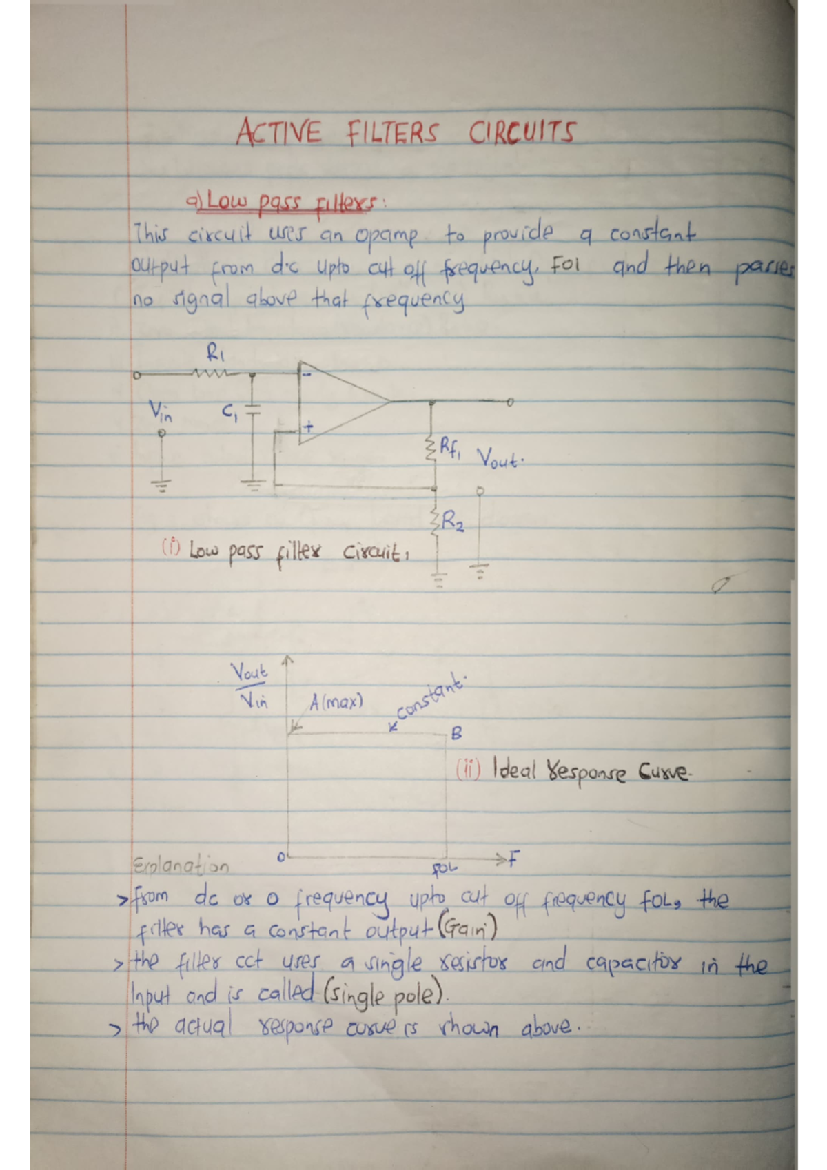 Active Filter - Simply summary - ACTIVE FILTERS CIRCUITS a) Low pass ...