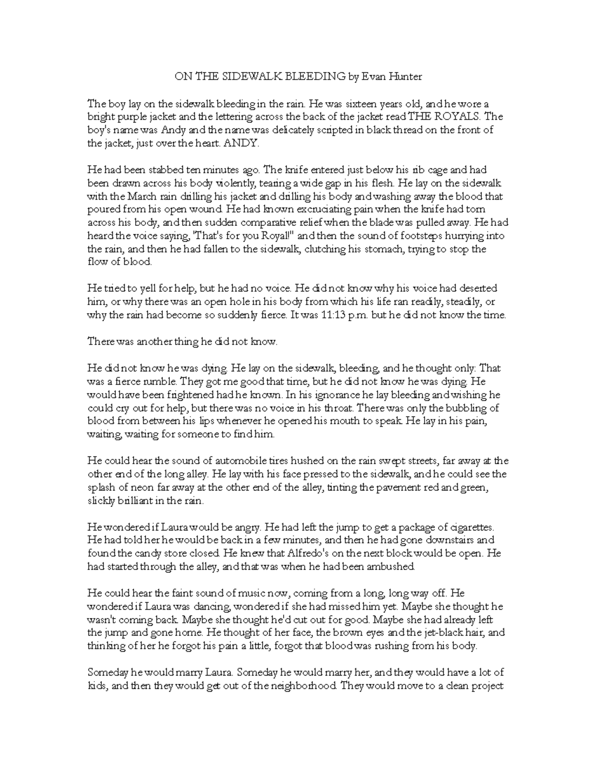 On The Sidewalk Bleeding Reading Questions - ON THE SIDEWALK BLEEDING ...