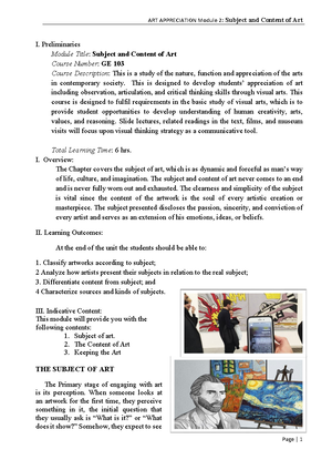 Module-1-ART - None - I. Preliminaries Module Title: The Importance ...
