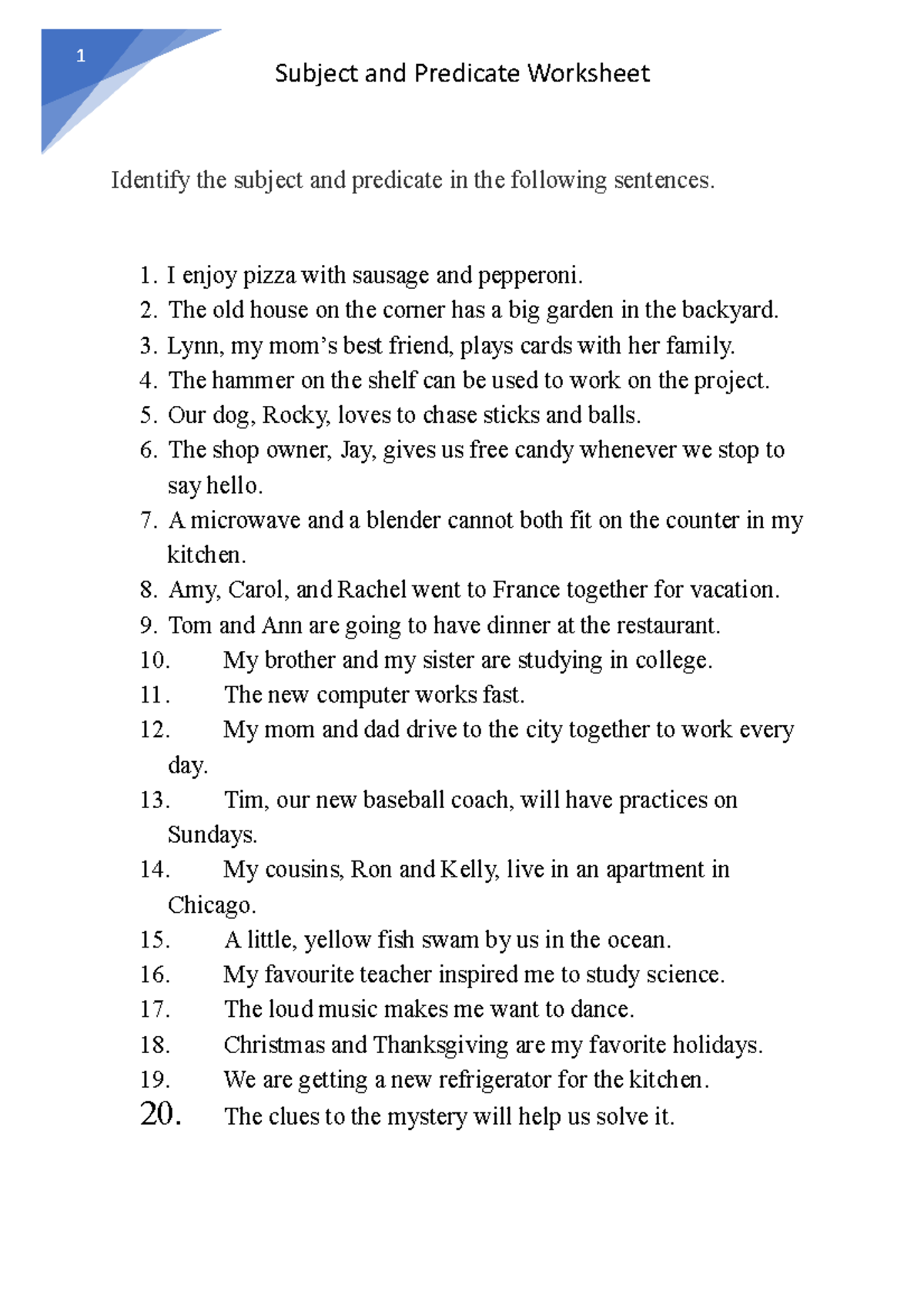 Subject and predicate - Prepared English language worksheets to be ...