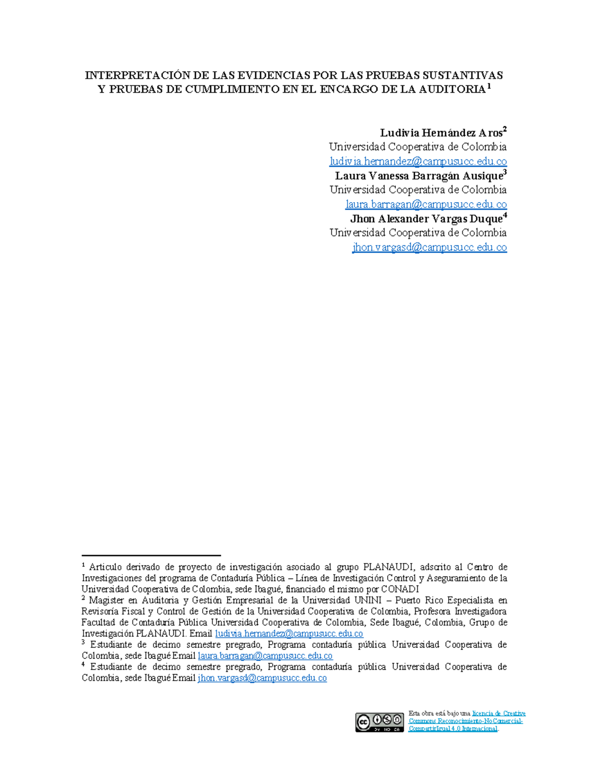 2017 interpretacion evidencias pruebas sustantivas - Esta obra est· bajo una licencia de ...