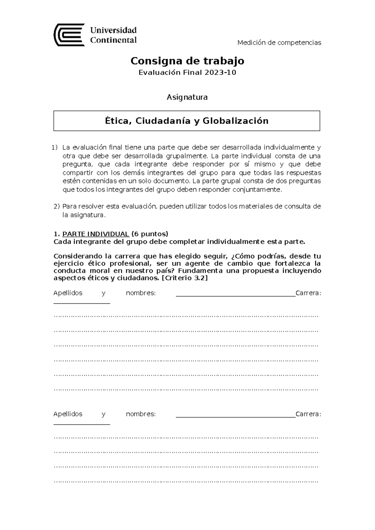 Examen final 202310 ECG - Medición de competencias Consigna de trabajo Evaluación Final 2023 ...