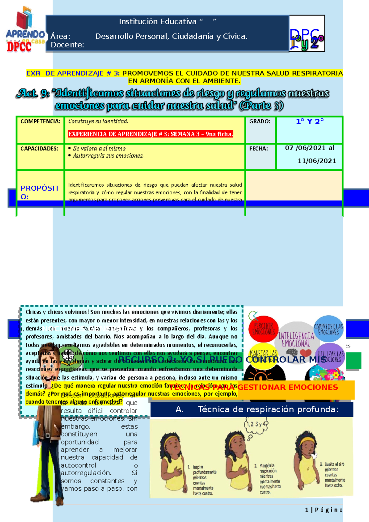 DPCC 1 y 2 - Actividad 3 - ytruy6tukytui - EXP. DE APRENDIZAJE # 3 : PROMOVEMOS EL CUIDADO DE ...