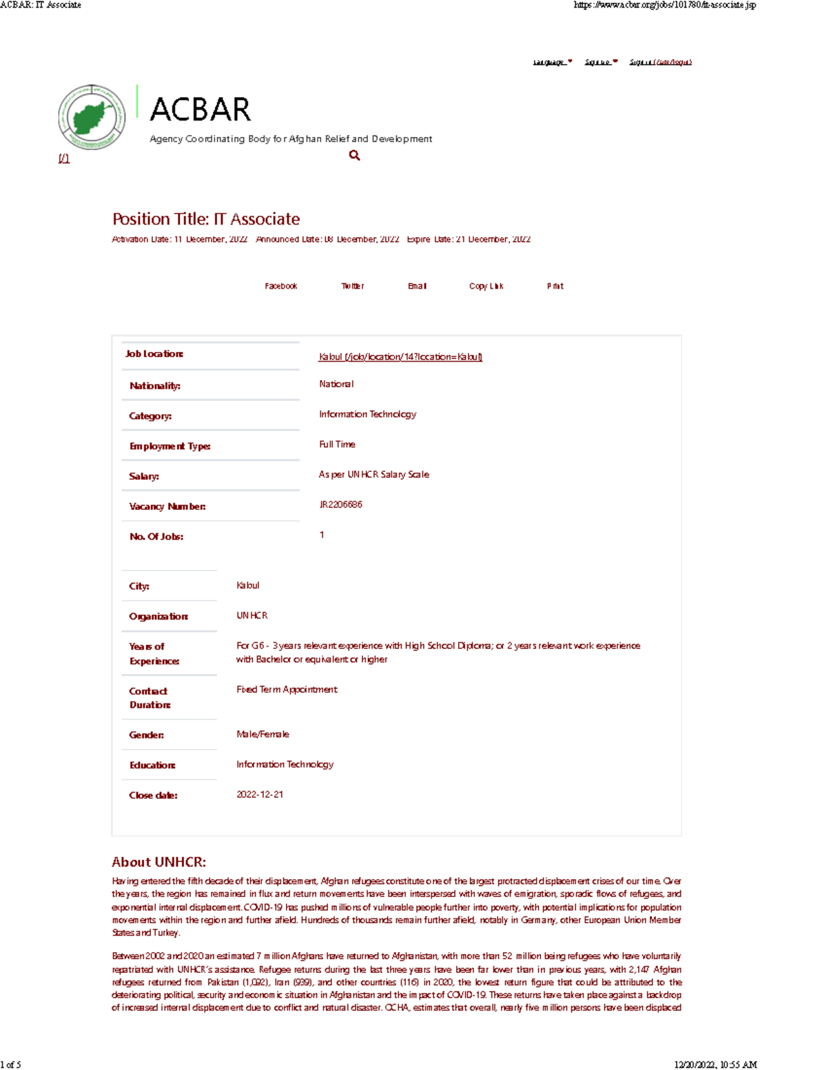 Acbar IT Associate - this inlude information related to IT - Position ...