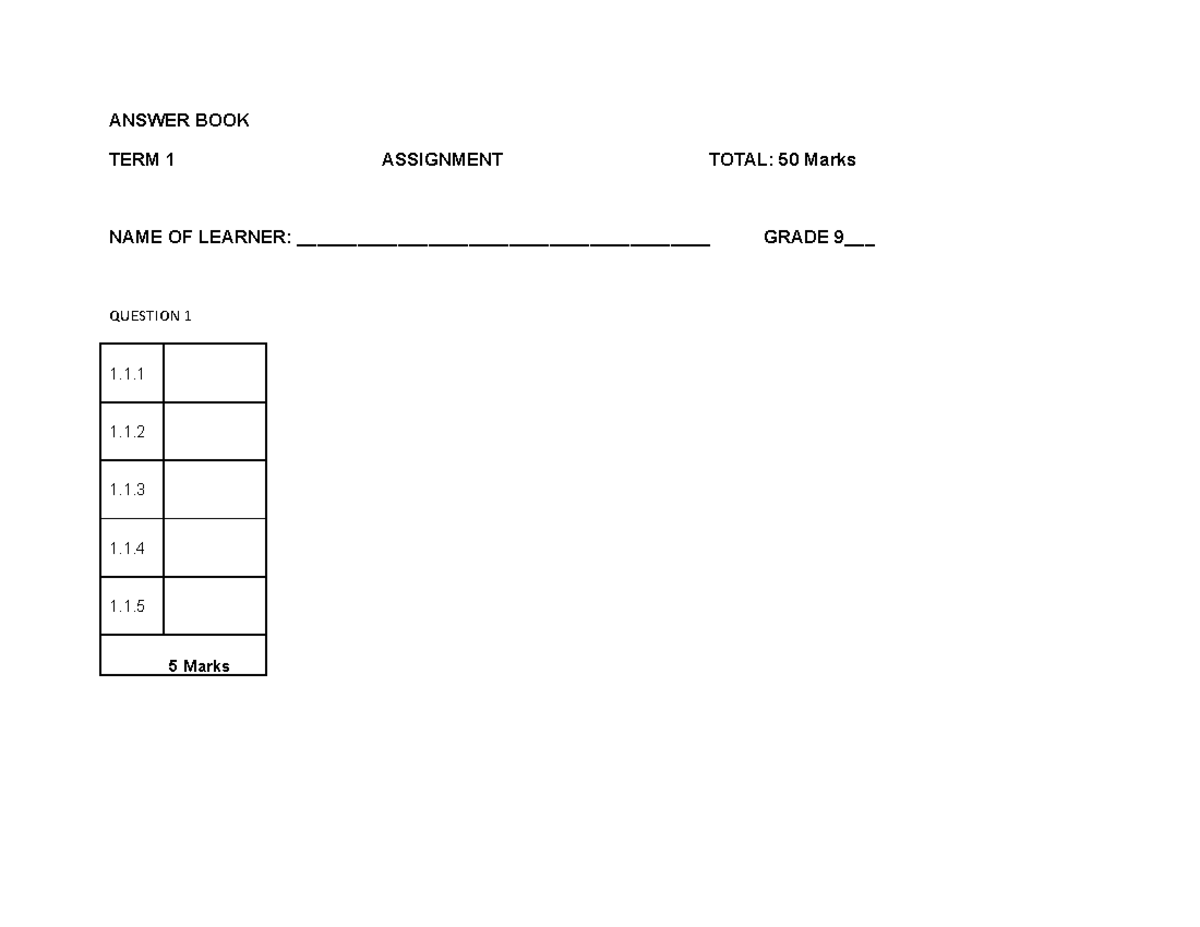 Answer BOOK (1) Grade 9 task 1 term 1 - HBEDECS - ANSWER BOOK TERM 1 ...