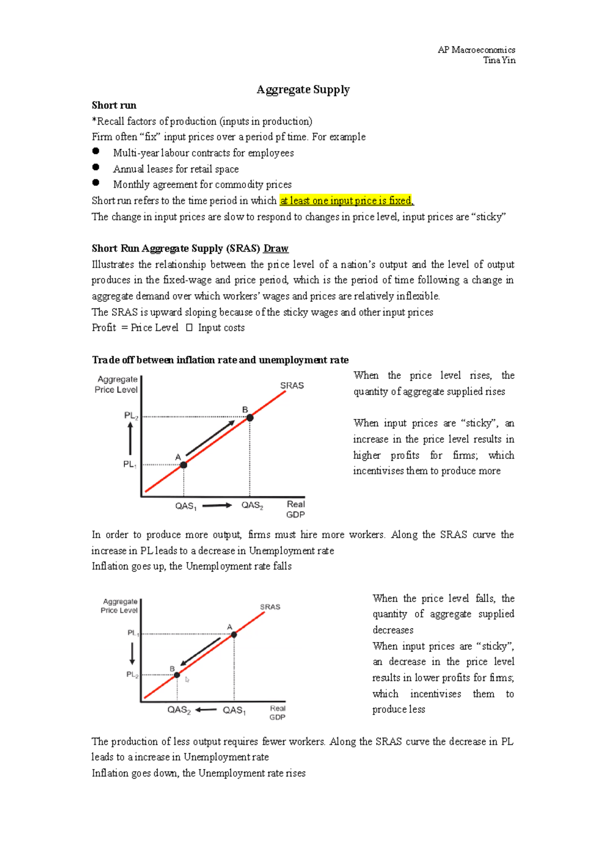 Aggregate Supply - It is the worksheet of eco. Including lots of ...