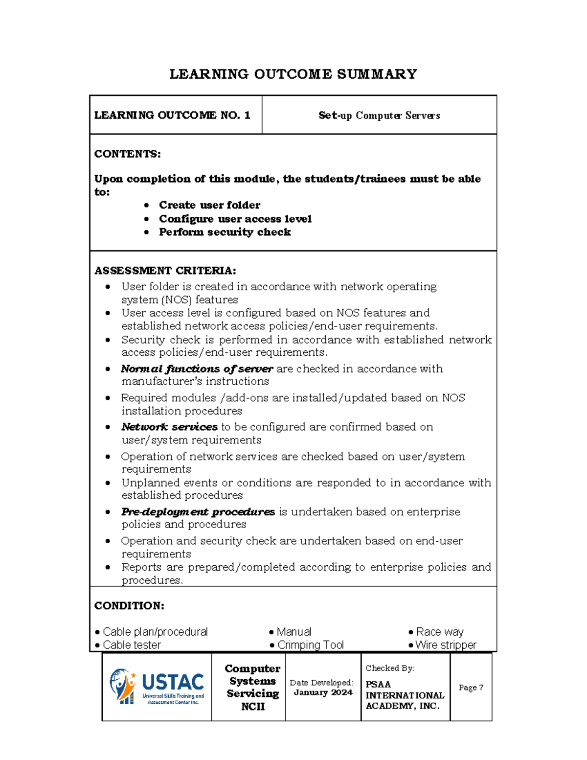 CSS Core3 Setting Computer Systems Servers - Computer Systems Servicing Date Developed: January ...